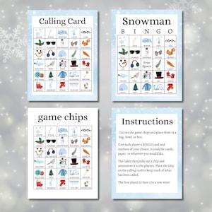 Snowman Bingo Cards, Printable Winter Party Game, Group Christmas ...