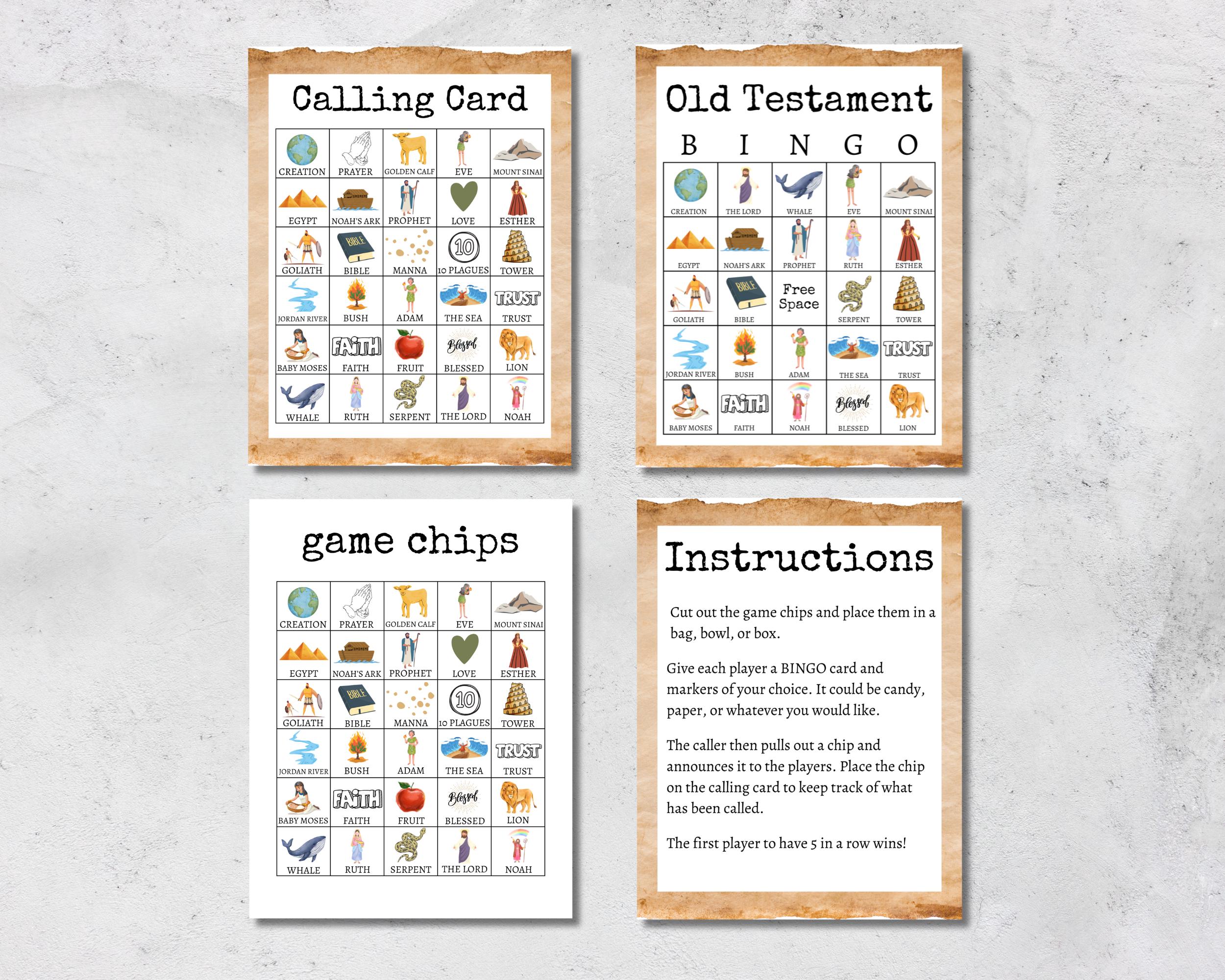Old Testament Bingo Cards, Printable Bible Party Game for Kids, Teens ...