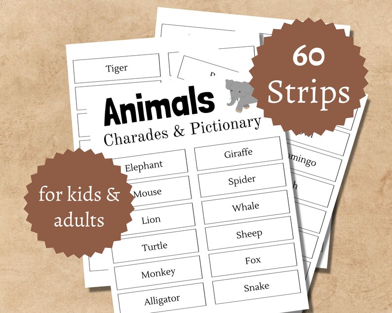 Animal Charades Pictionary Game: Zoo Party Activity (PDF Download) - Etsy