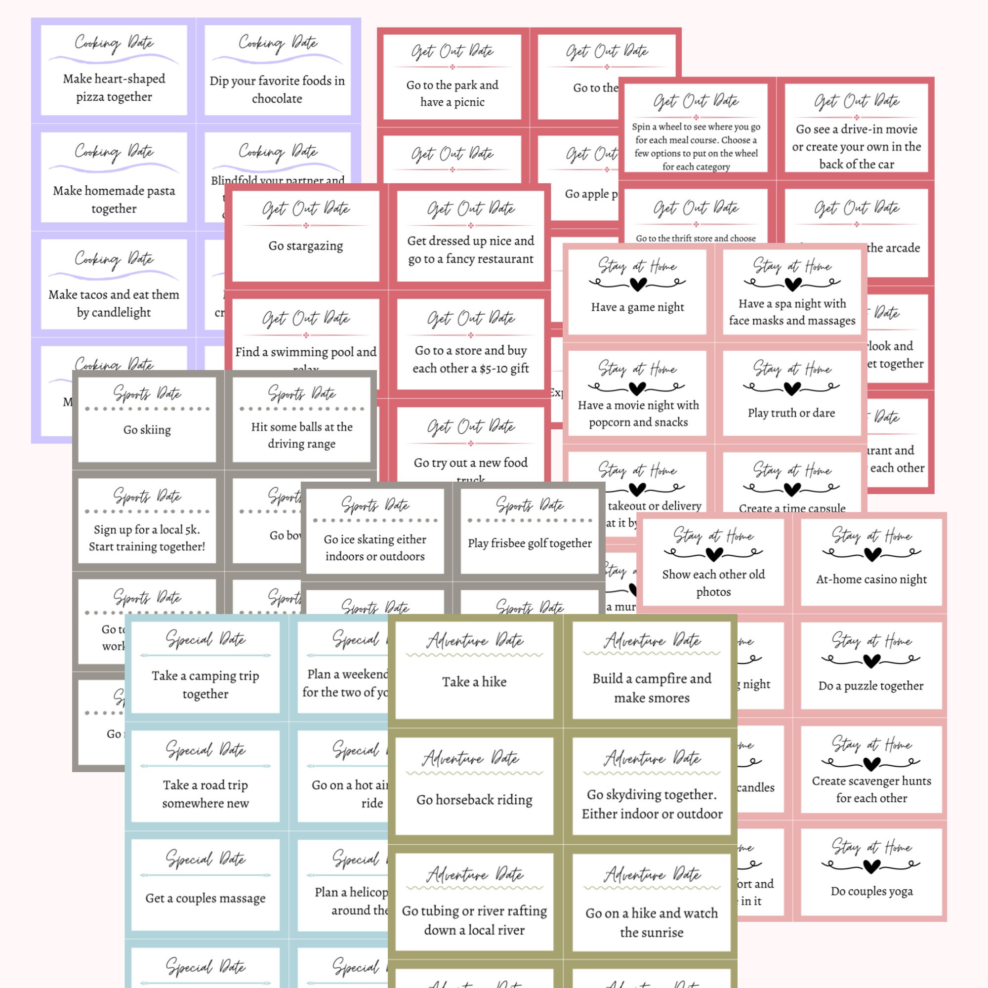 Date Ideas Cards, Printable Couples Date Night Jar Activities ...