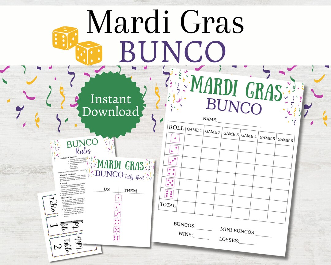 Mardi Gras Bunco, Printable Mardi Gras Party Game, Mardi Gras Activity ...