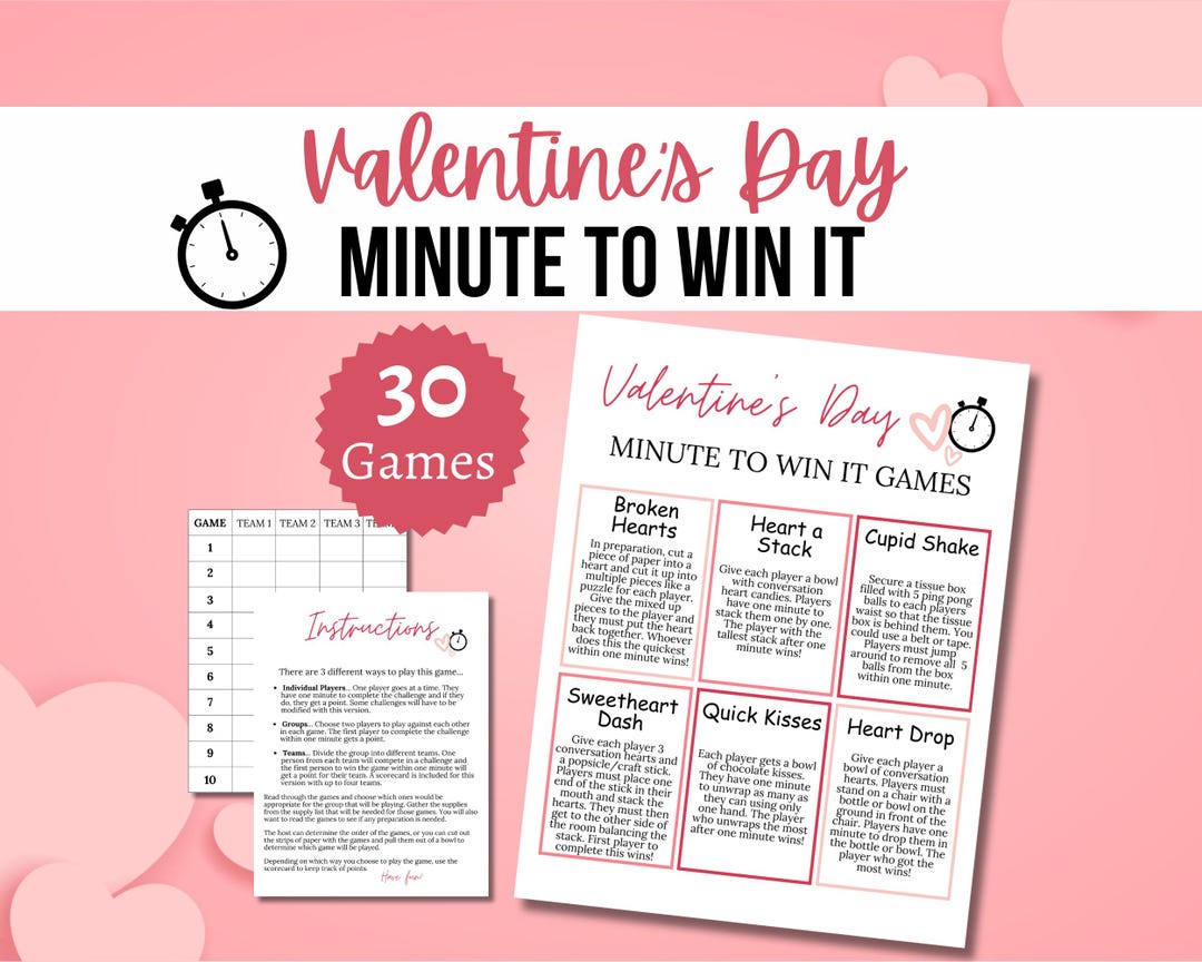 Valentine's Day Minute to Win It Games, Printable Valentine Party Games ...
