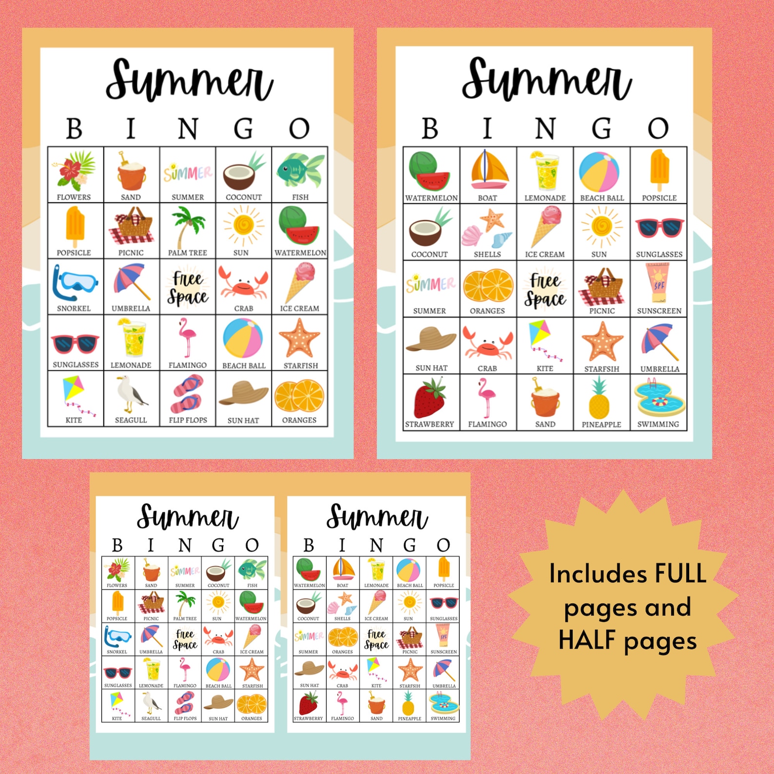 Summer Bingo Summer Bingo Cards Summertime Bingo Printable - Etsy