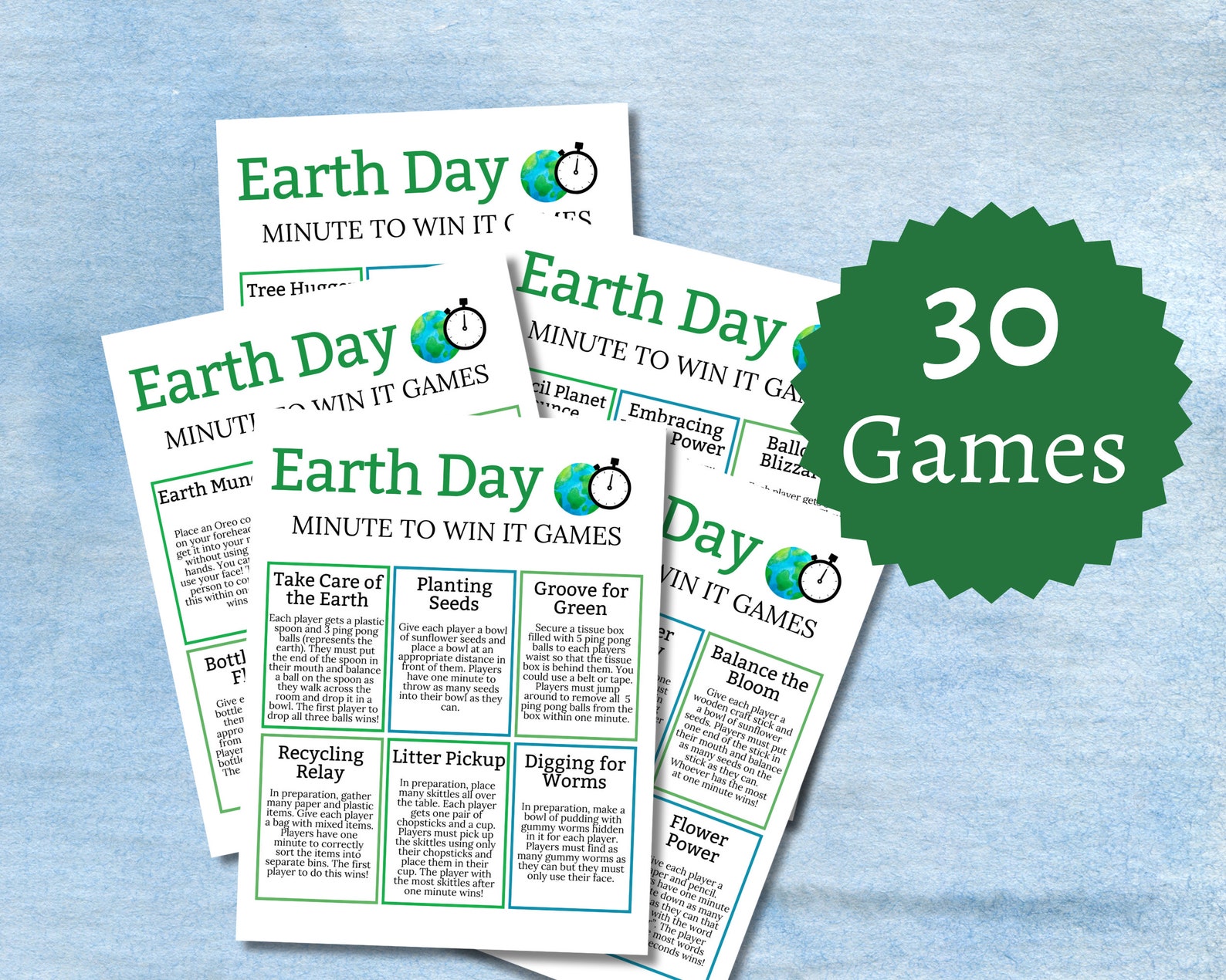 Earth Day Minute to Win It, Printable Earth Day Group Party Games for ...