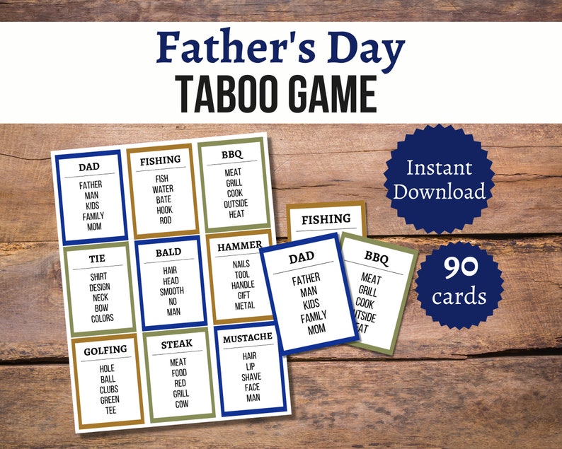Father's Day Taboo Card Game, Printable Father's Day Party Game for ...