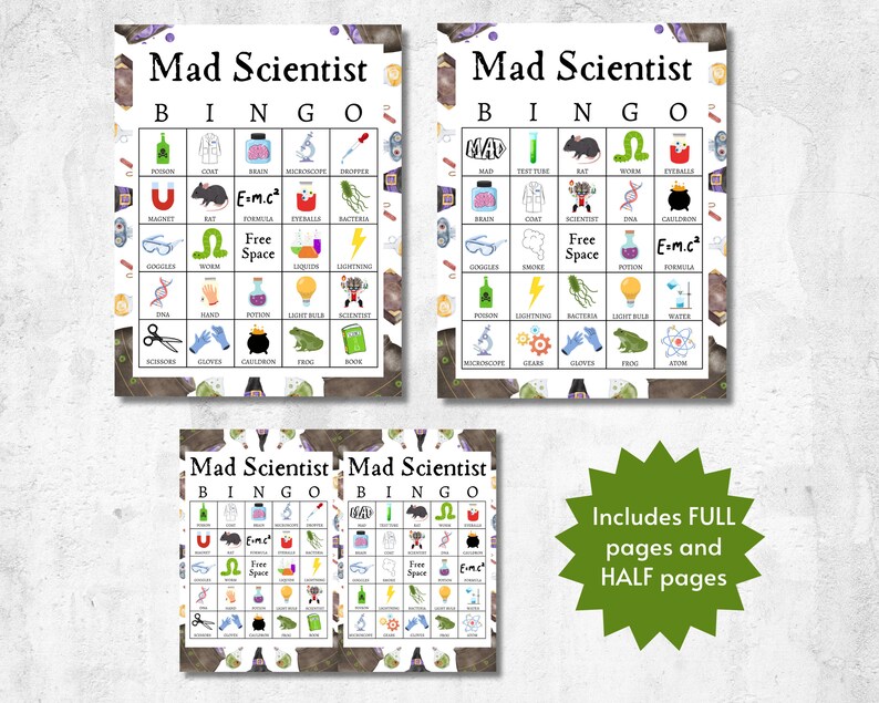 Mad Scientist Bingo Cards, Printable Halloween Party Game for Kids ...