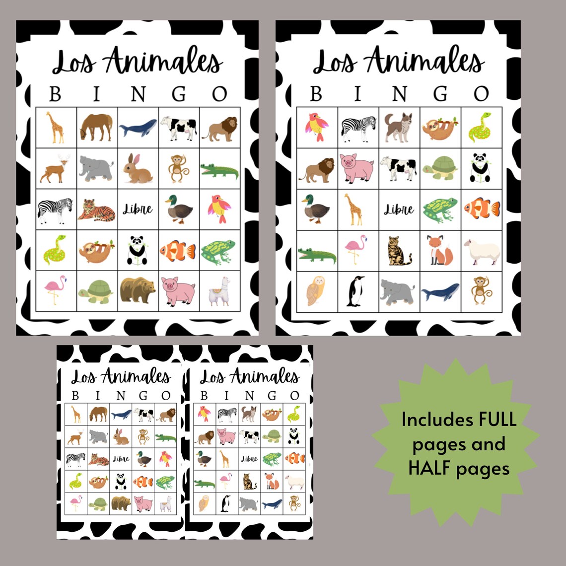 Animals Spanish Bingo Cards, Spanish Learning Game for Kids, Spanish ...