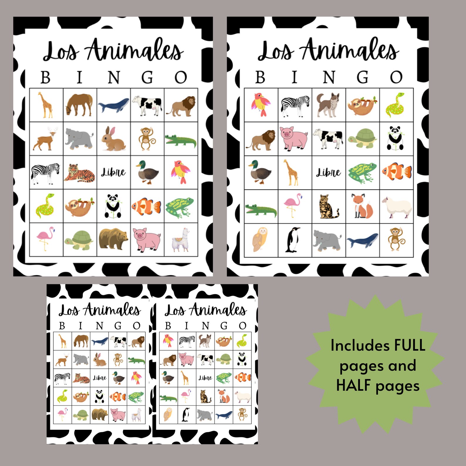 Spanish Animals Bingo Cards, Spanish Learning Game for Kids, Printable ...