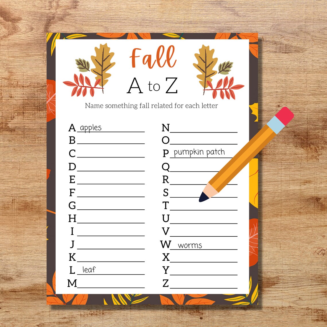 Fall A-Z Race Game, Printable Autumn Party Game, Thanksgiving Trivia ...