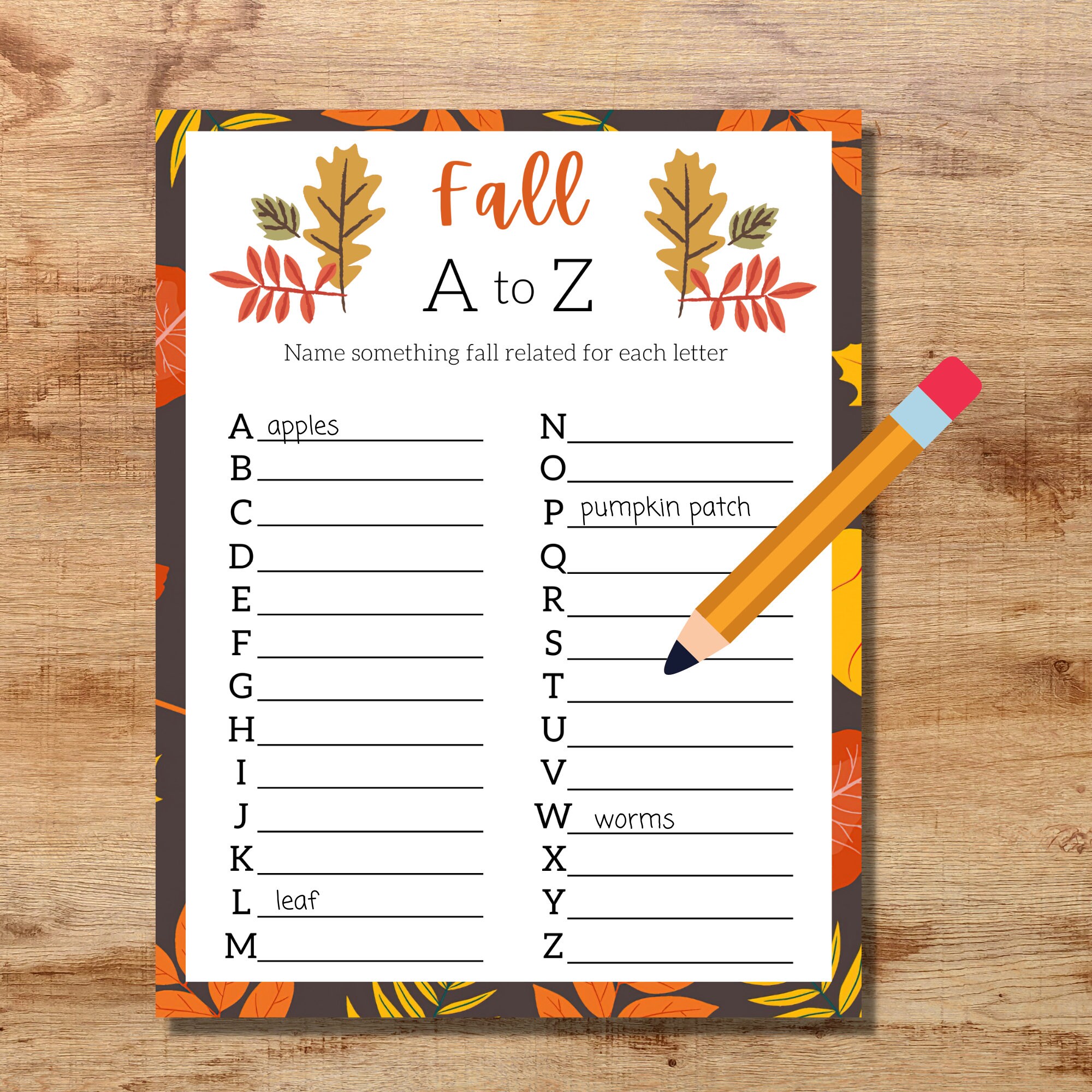 Fall A-Z Race Game, Printable Autumn Party Game, Thanksgiving Trivia ...