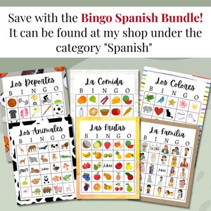 Spanish Bingo, Spanish Learning Game for Kids, Spanish Sports Activity ...