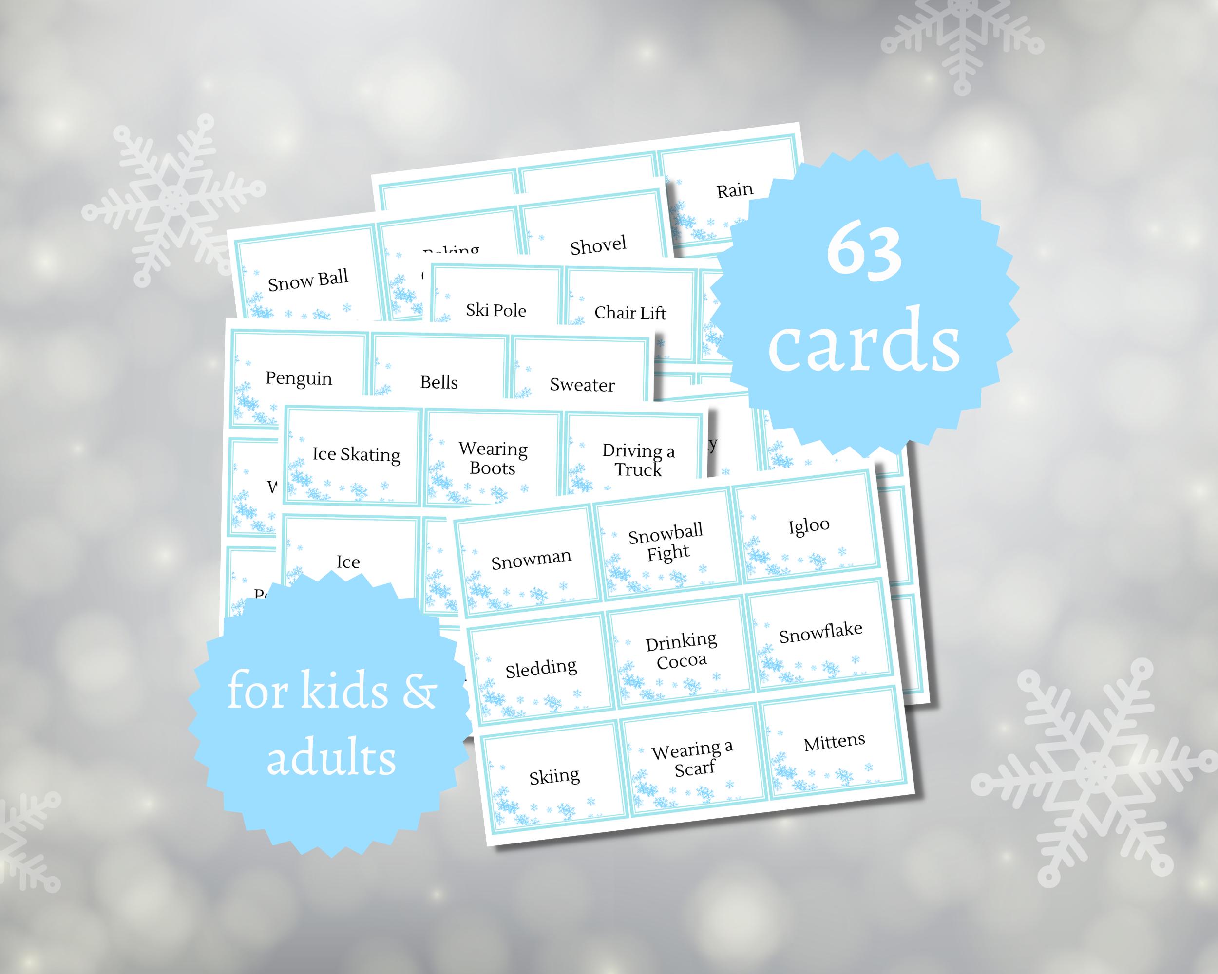 Winter Charades Cards, Printable Pictionary Game, Snow Day Activity for ...