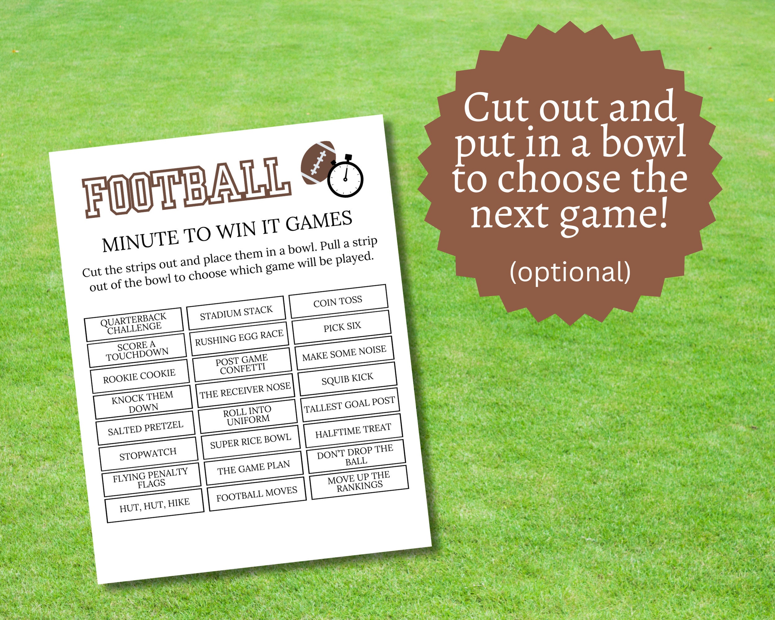 Football Minute to Win It Games, Printable Football Party Game ...