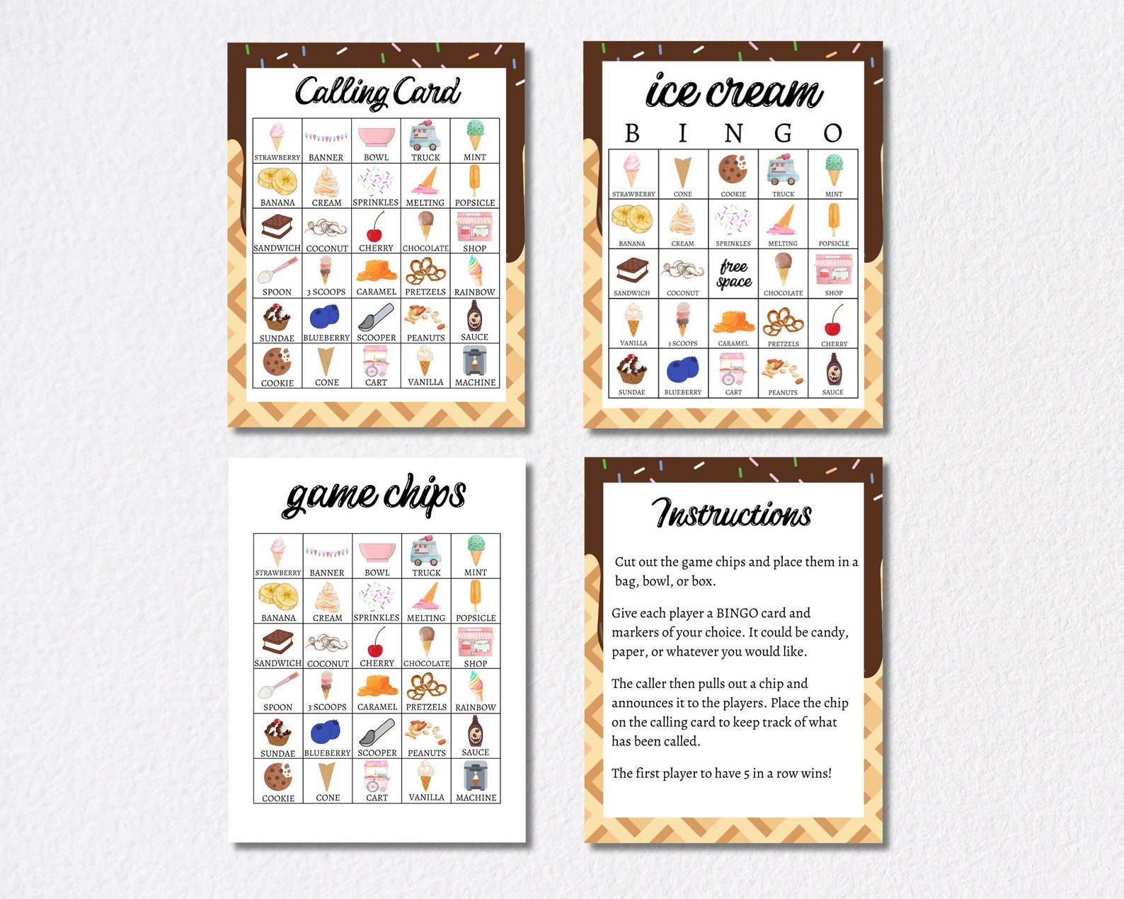 Ice Cream Bingo Cards, Printable Summer Activity for Kids, Ice Cream ...