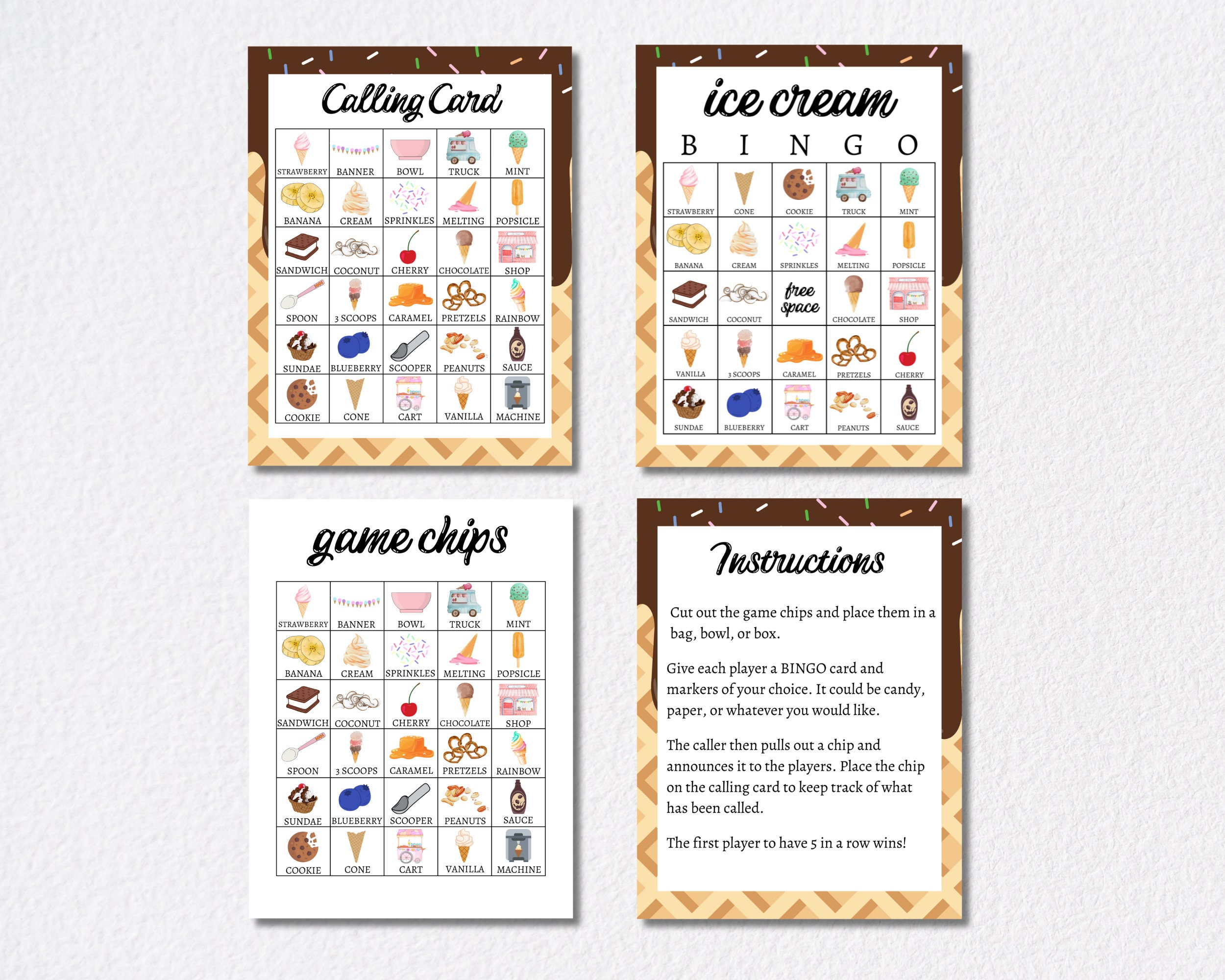 Ice Cream Bingo Cards, Printable Summer Activity for Kids, Ice Cream ...