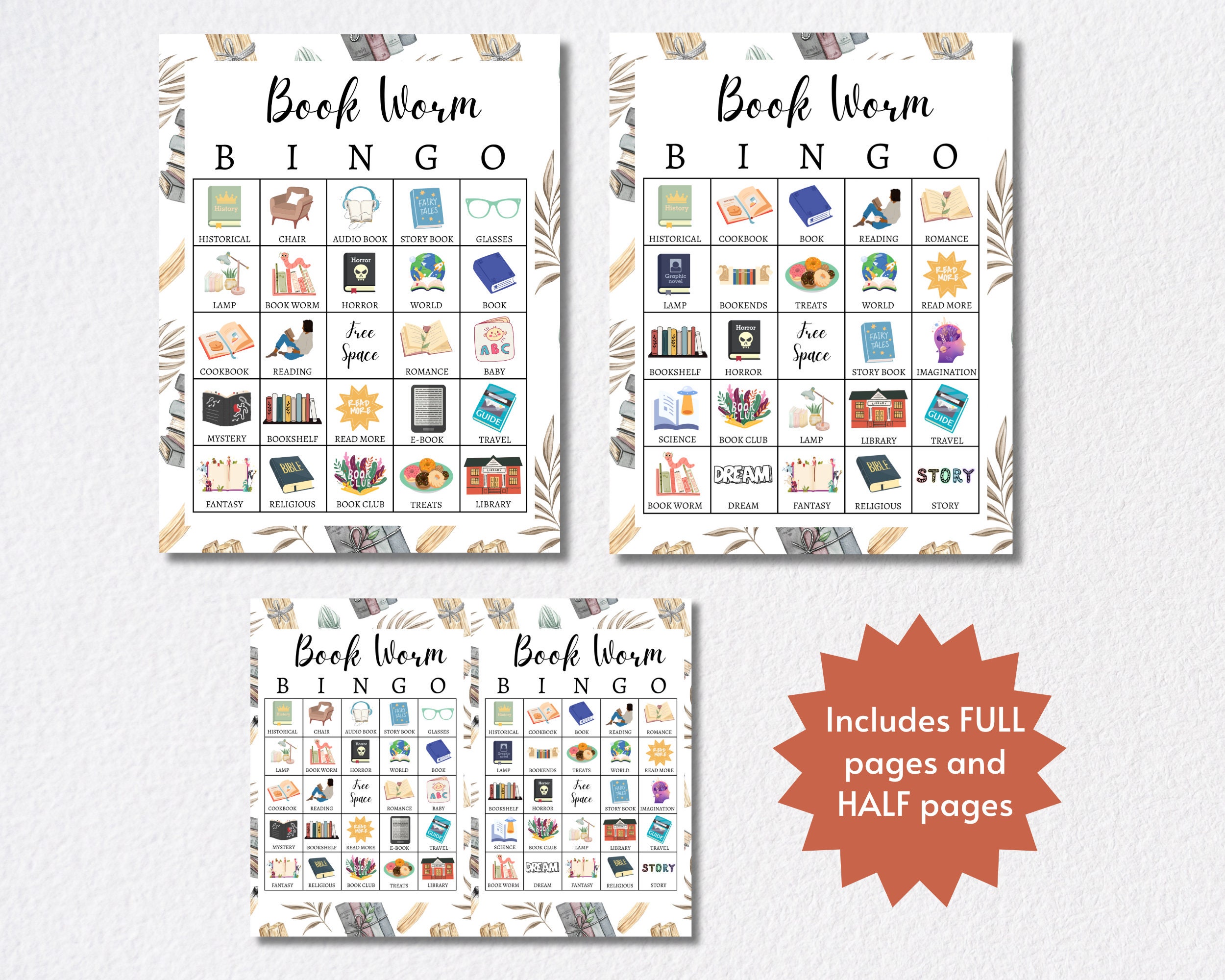 Book Worm Bingo Cards, Printable Book Club Game, Fun Reading Activity ...