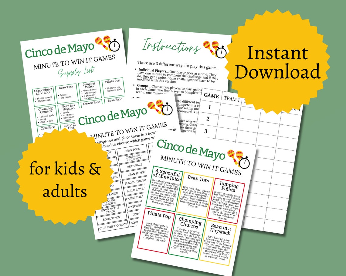 Cinco De Mayo Minute to Win It, Printable May 5th Party Games for Kids ...