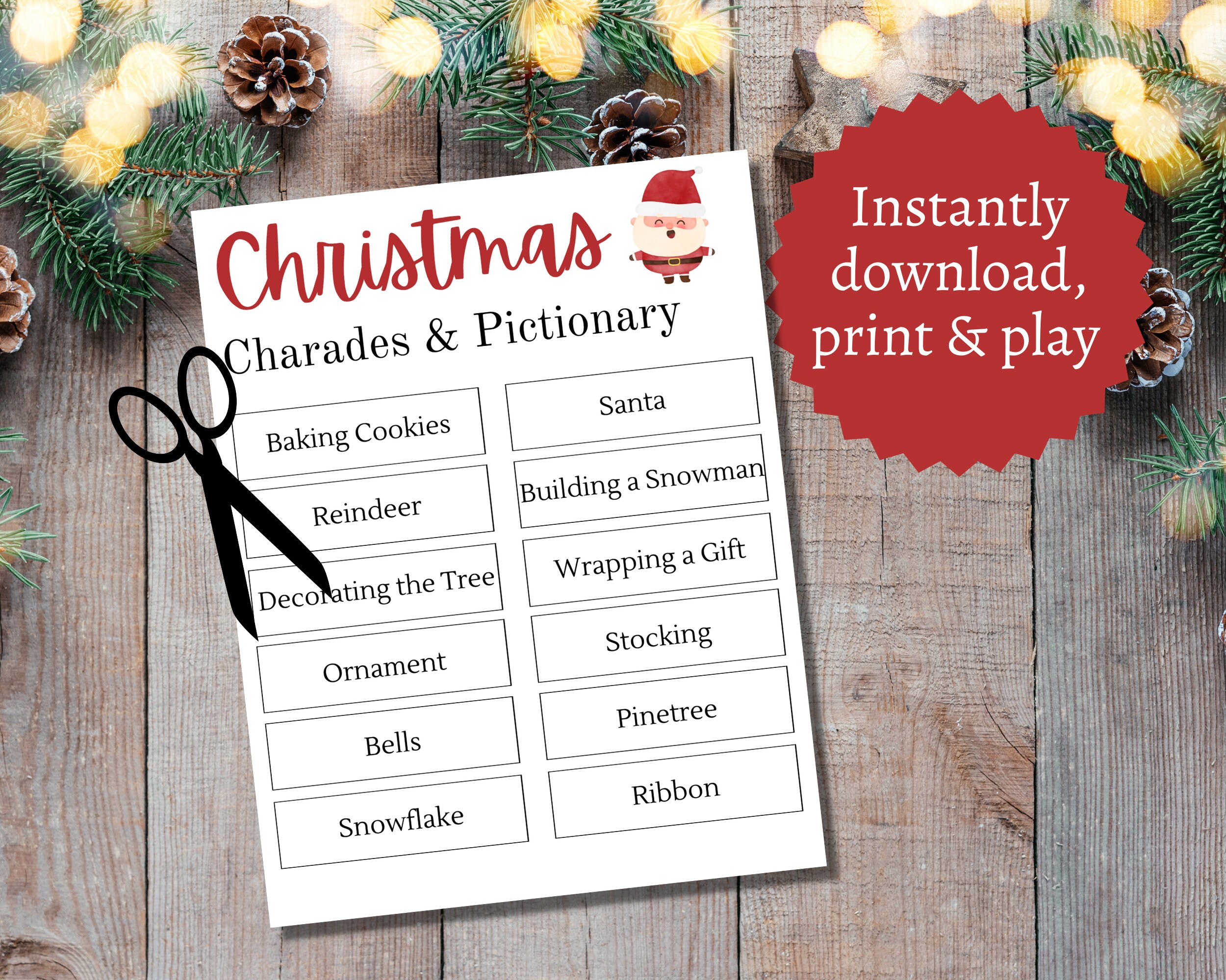 Christmas Charades Party Game, Printable Holiday Pictionary Cards ...