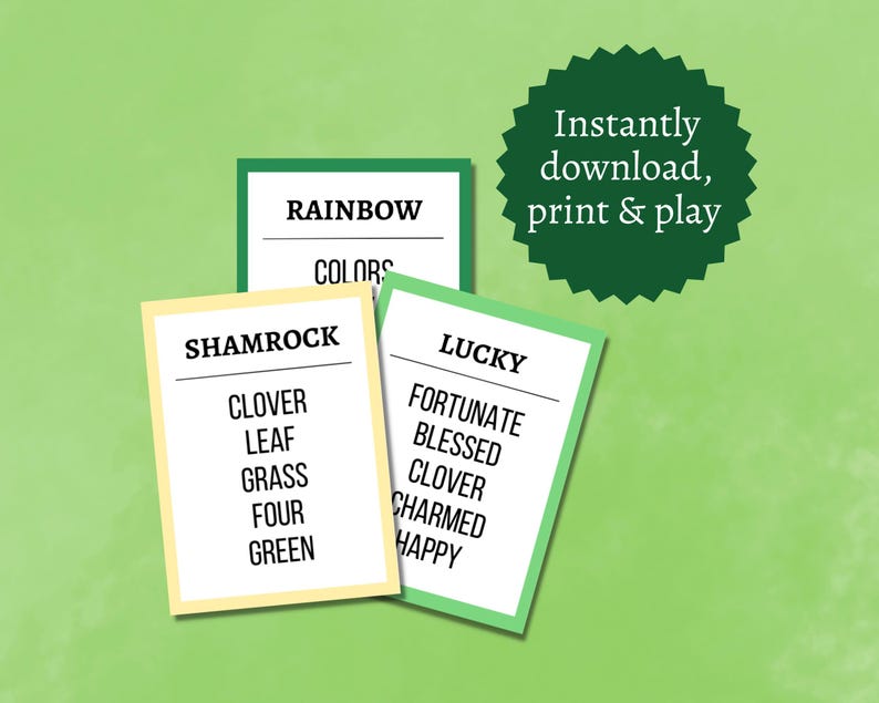 St. Patrick's Day Taboo Game, Printable Party Game for Kids, Teens, and ...