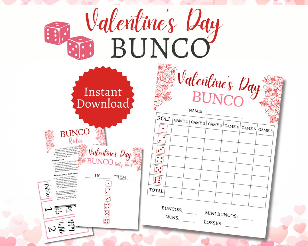 Valentine's Day Bunco, Printable Bunco Cards Bundle, Valentine's Party ...
