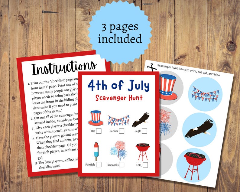 4th of July Scavenger Hunt for Little Kids, Fourth of July Party Game ...