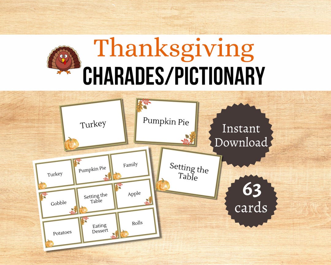 Thanksgiving Charades, Printable Thanksgiving Games, Turkey Day ...