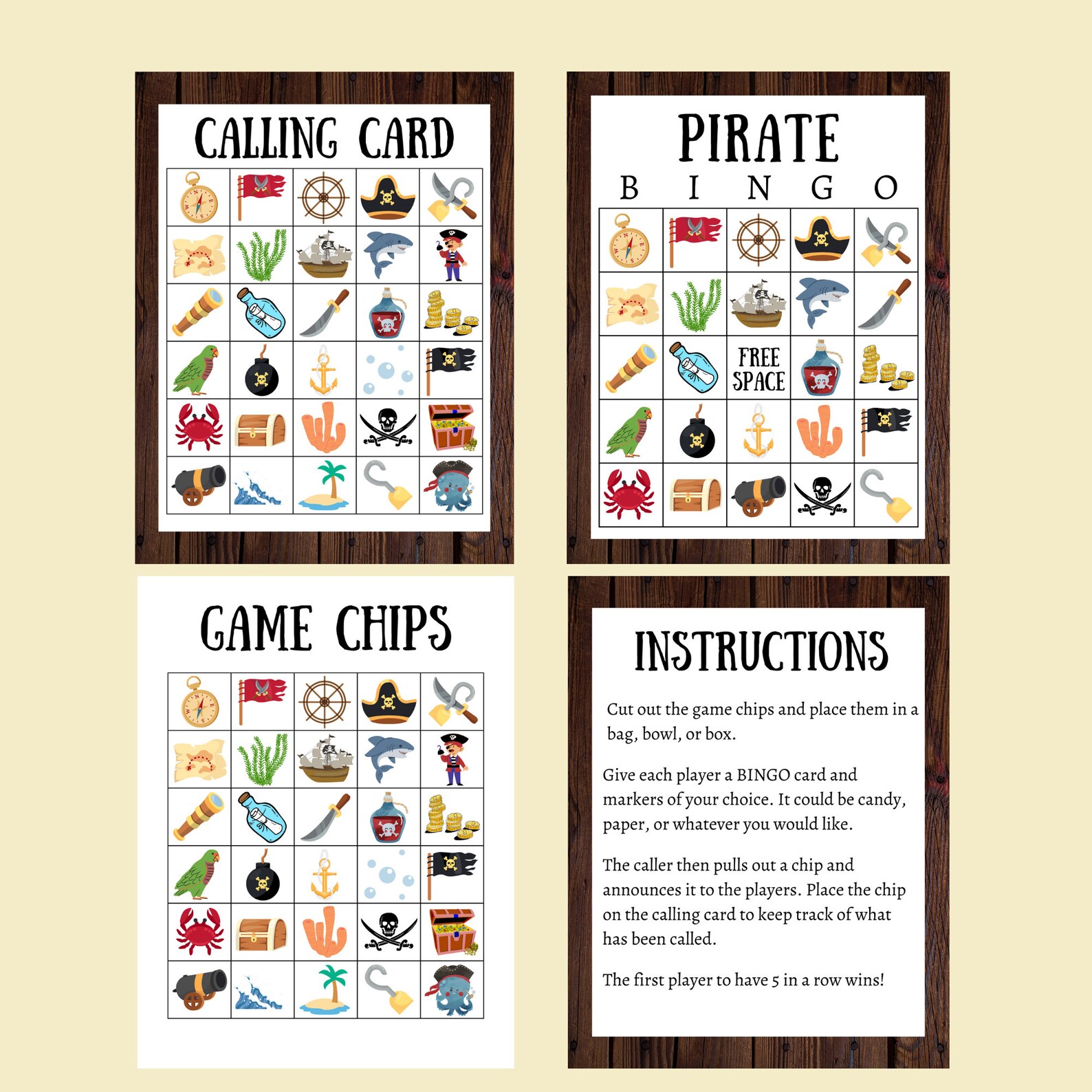 Pirate Bingo, Pirate Party Games, Pirate Birthday Party, Printable ...