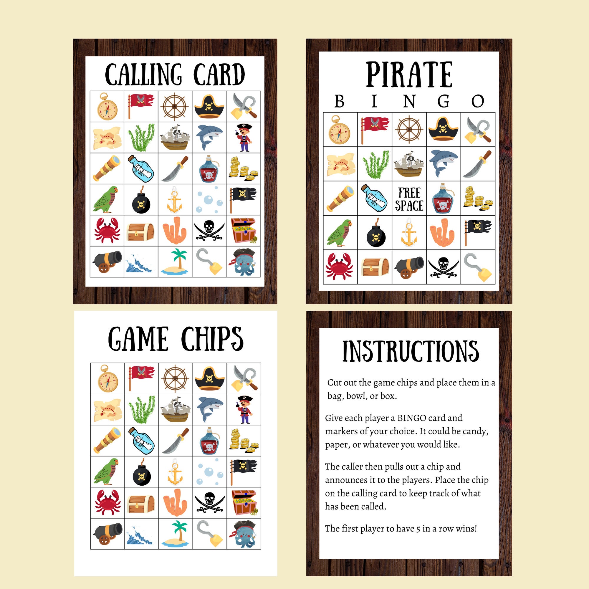 Pirate Bingo, Pirate Party Games, Pirate Birthday Party, Printable ...