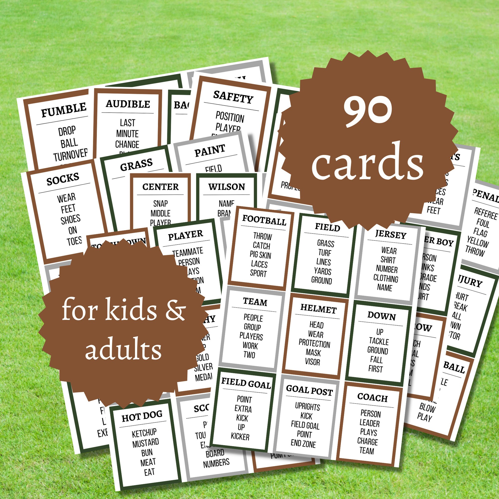Football Taboo Card Game, Printable American Football Party Game for ...