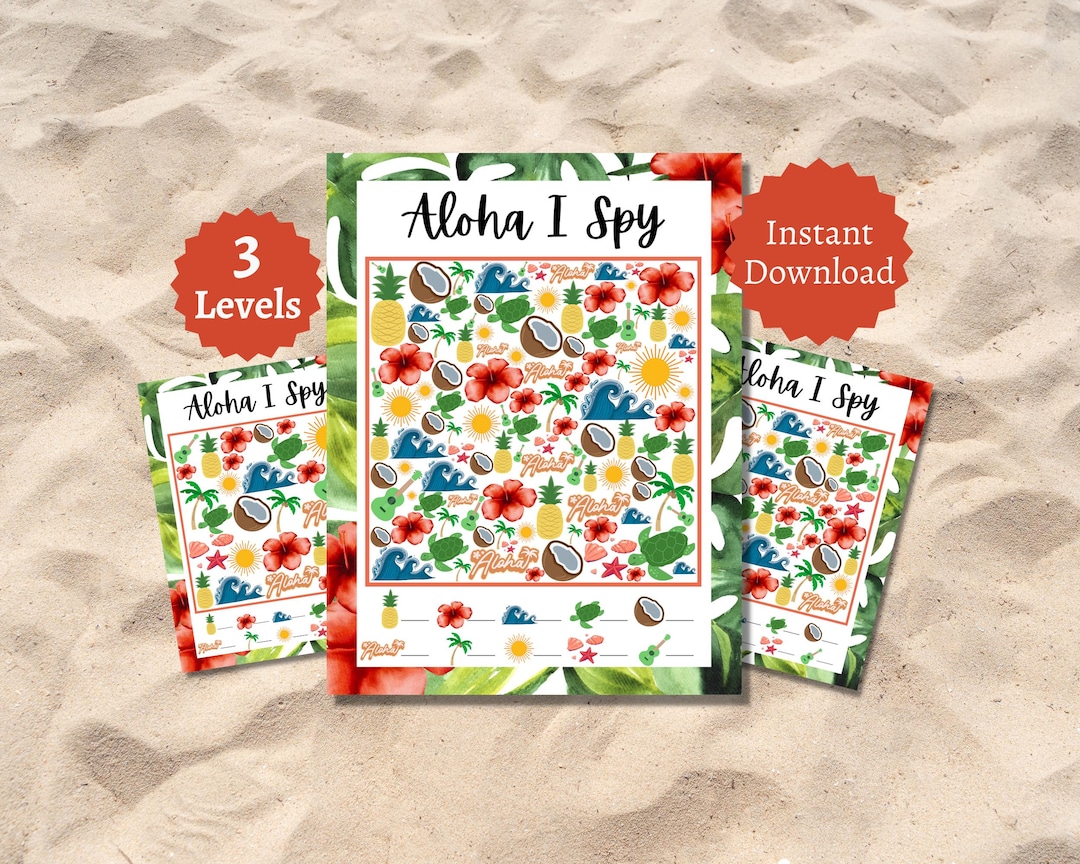 Aloha I Spy Game, Luau Party Games for Kids, Summer Counting Worksheets ...
