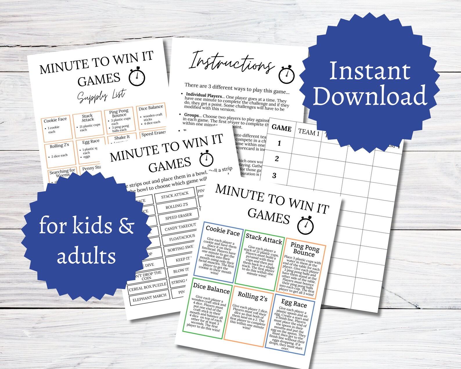 Minute to Win It Games, Printable Family Party Games for Kids, Teens ...