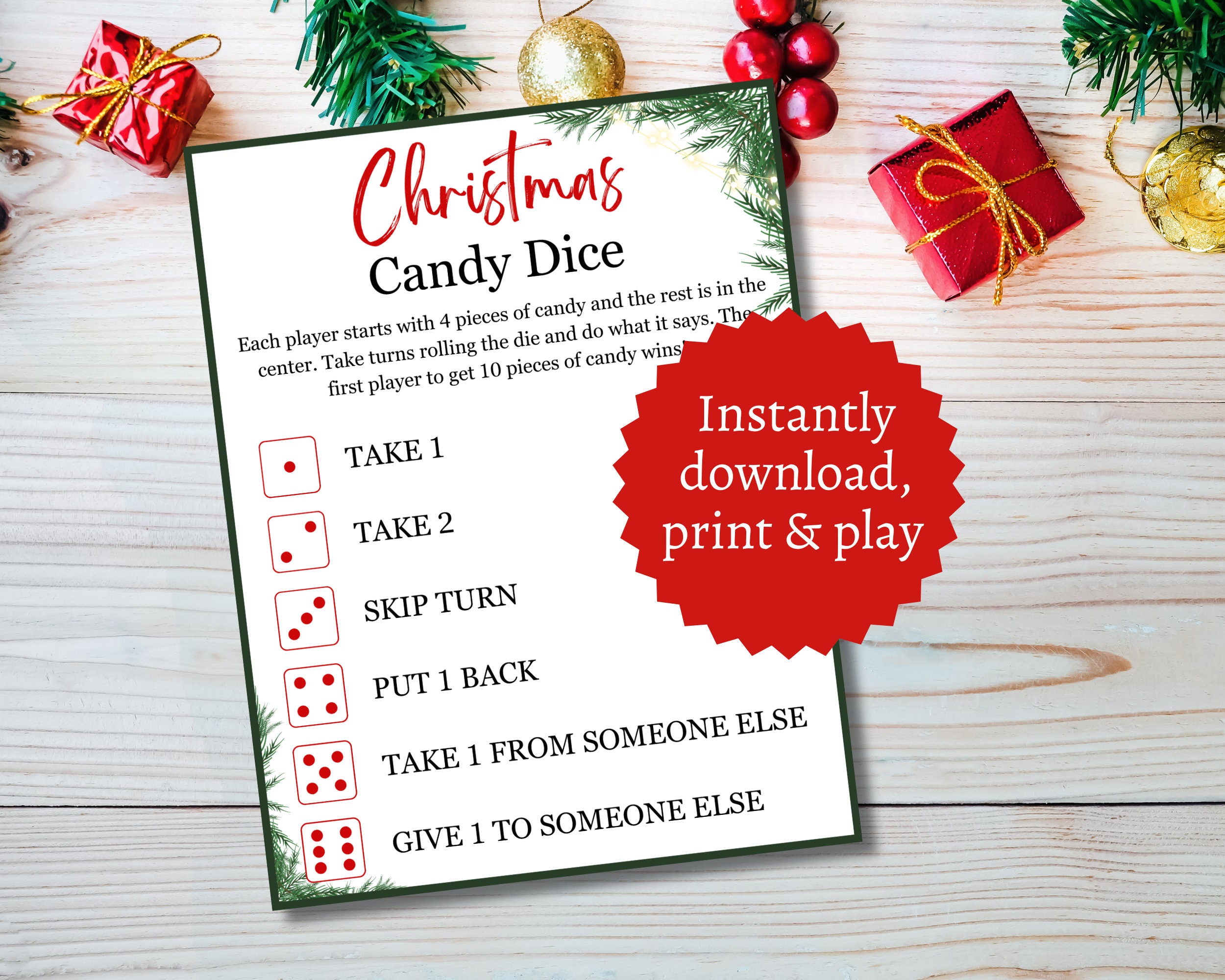 Christmas Candy Dice Game, Printable Holiday Activity for All Ages ...