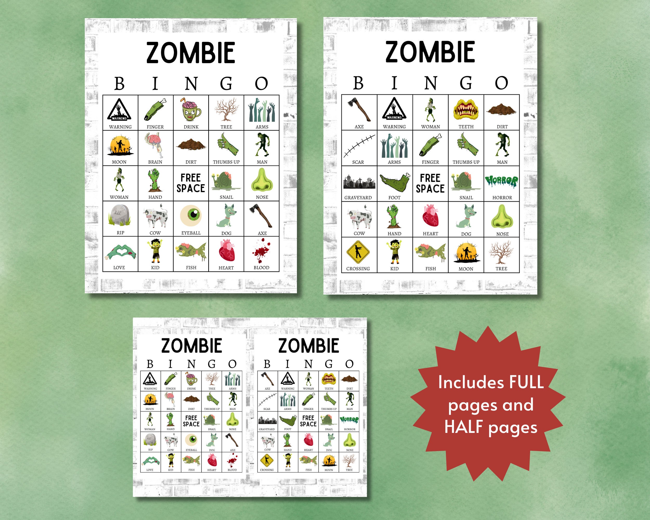 Zombie Bingo Cards, Printable Halloween Party Game, Spooky Activity for ...