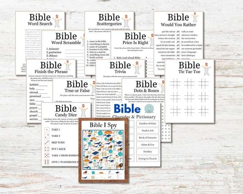 Bible Games Bundle, Printable Bible-themed Activity Party Games for ...