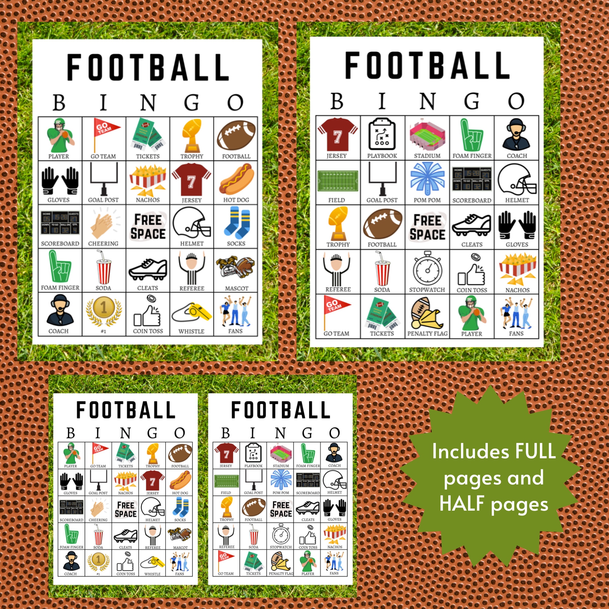 Football Bingo Cards, American Football Party Game for Kids, Teens, and ...