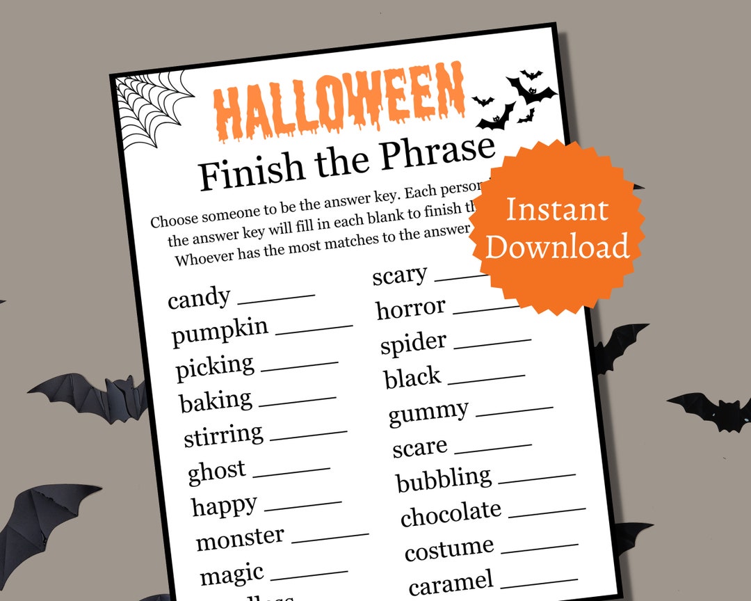Halloween Finish the Phrase Game, Printable Halloween Party Game ...