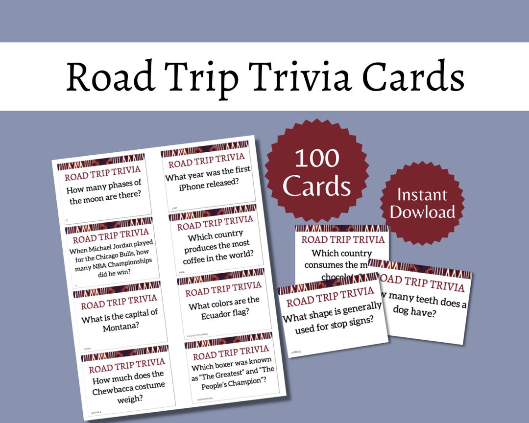 Road Trip Trivia Cards, Printable Road Trip Conversation Starters for ...