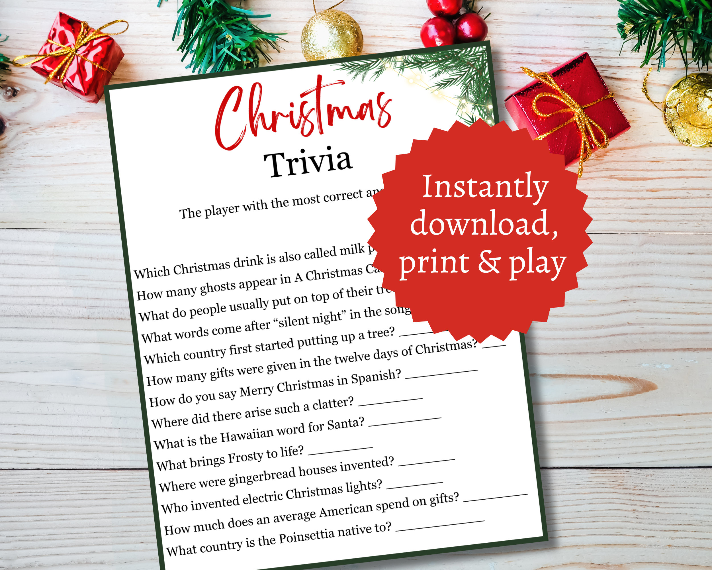 Christmas Trivia Game, Printable Christmas Trivia, Family Christmas ...