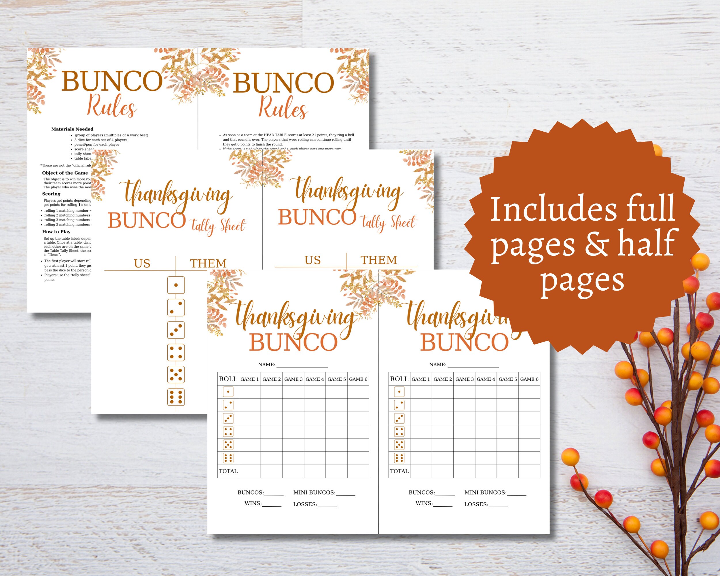 Printable Thanksgiving Bunco Score Cards, Bunco Game Bundle, Fall Party ...