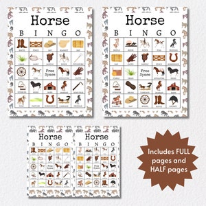 Horse Bingo Cards, Printable Wild West Party Game, Includes Full and ...