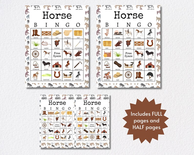 Horse Bingo Cards, Printable Wild West Party Game, Includes Full and ...