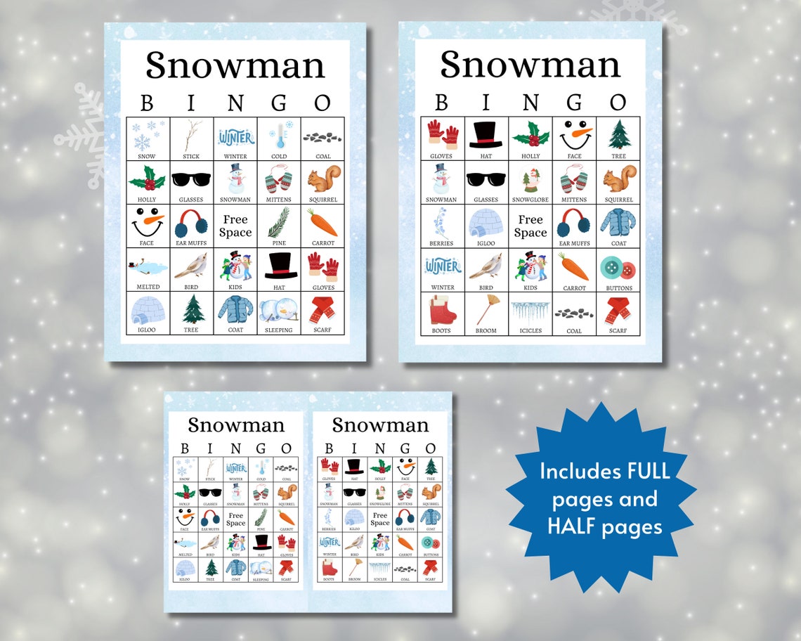Snowman Bingo Cards, Printable Winter Party Game, Group Christmas ...