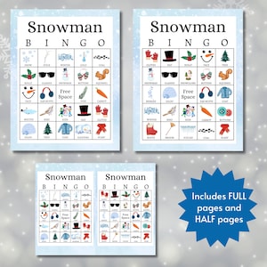 Snowman Bingo Cards, Printable Winter Party Game, Group Christmas ...