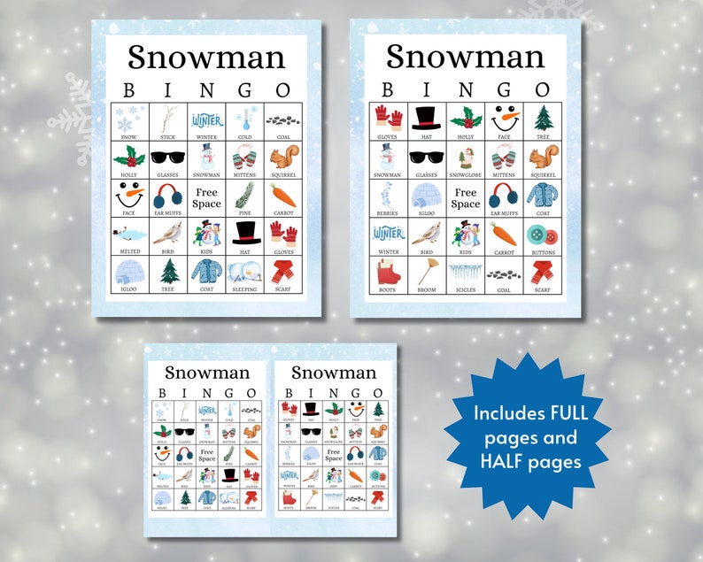 Snowman Bingo Cards, Printable Winter Party Game, Group Christmas ...