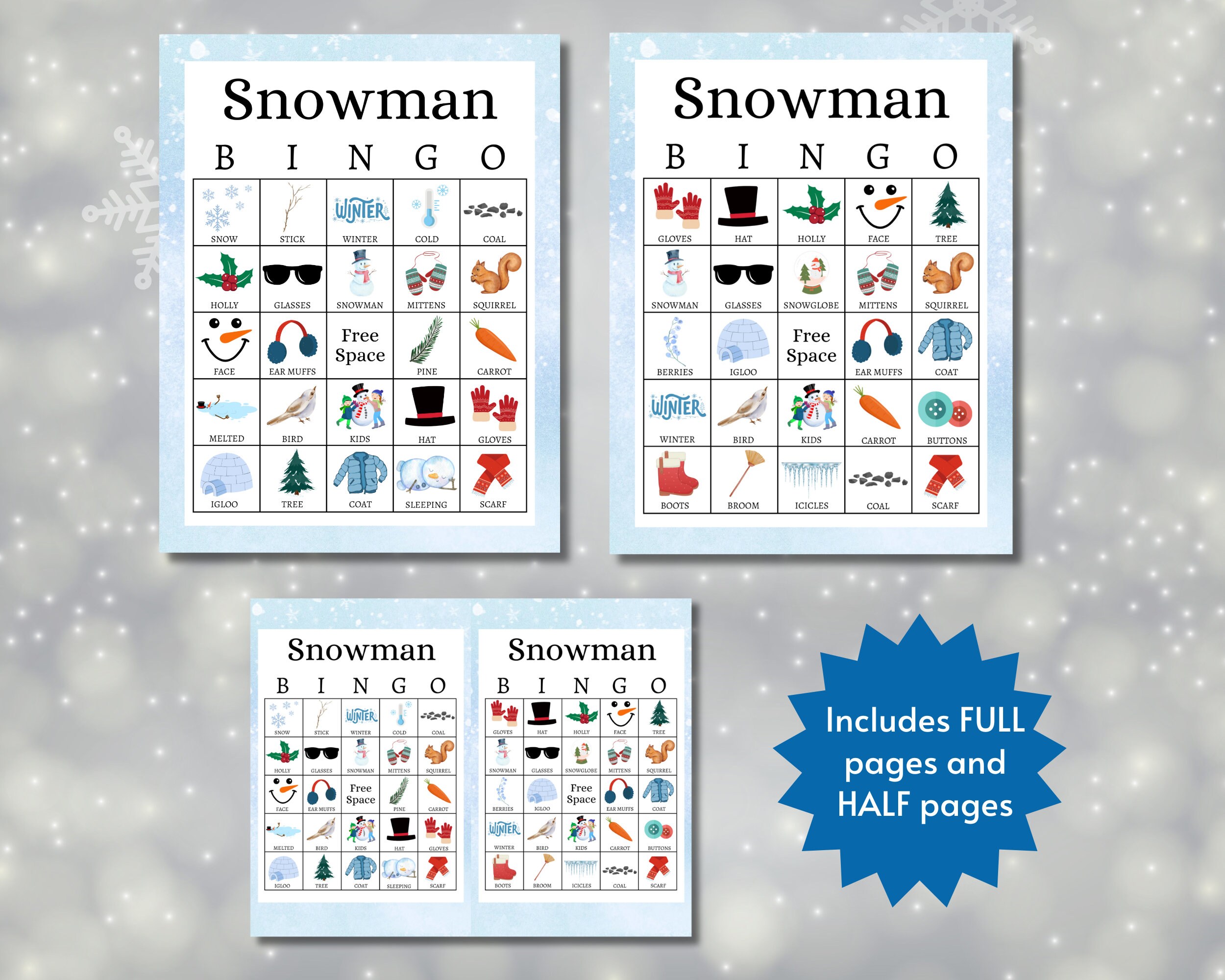 Snowman Bingo Cards, Printable Winter Party Game, Group Christmas ...
