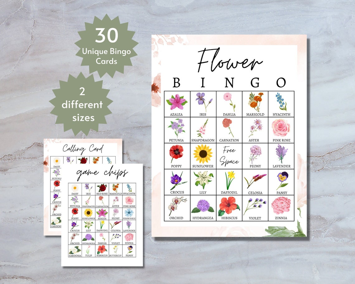 Flower Bingo Cards, Floral Party Game for Kids, Teens, and Adults ...