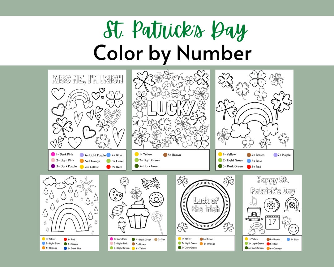 St. Patrick's Day Color by Number, Printable March Coloring Pages for ...