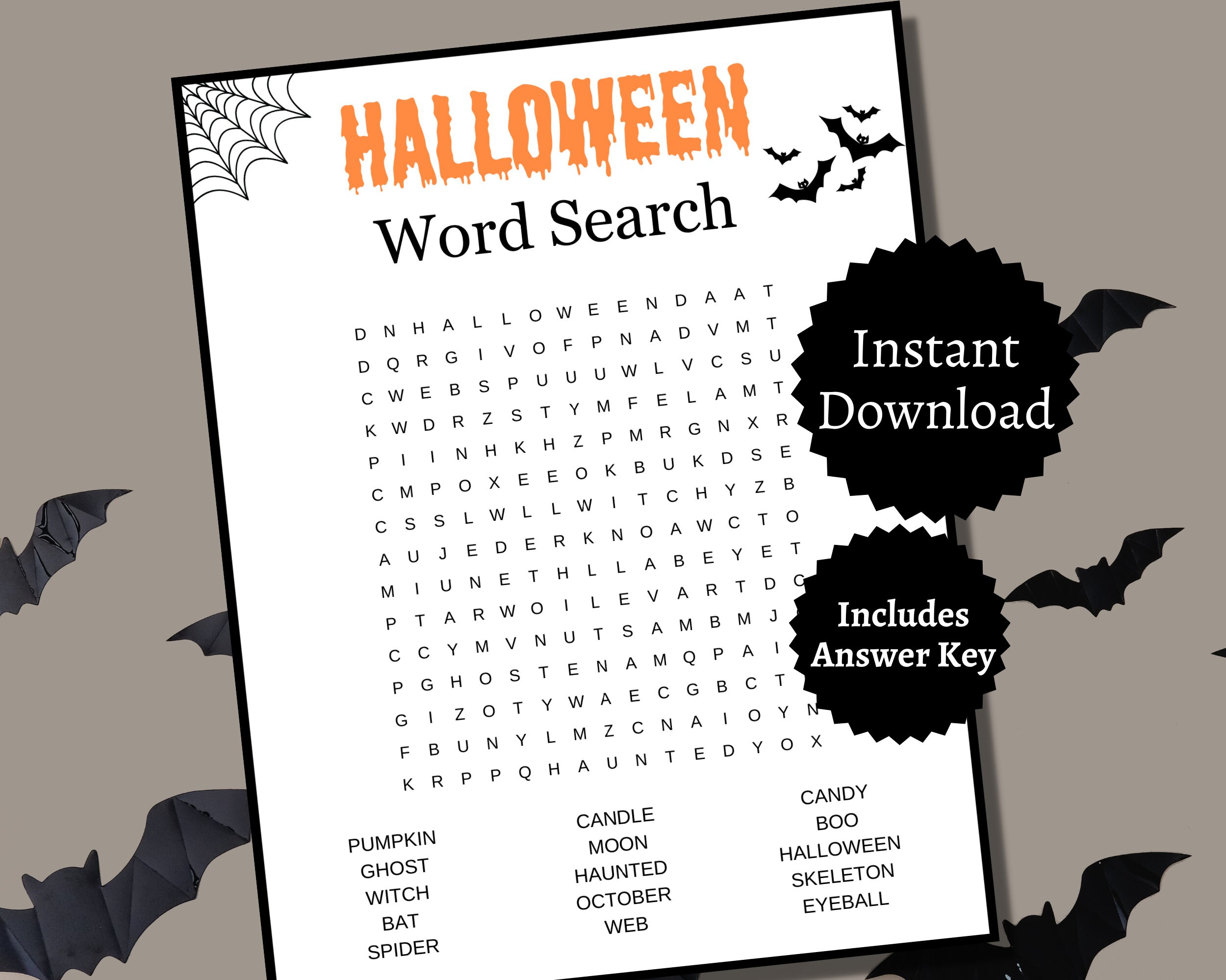 Halloween Word Search, Printable Halloween Party Game, October Activity ...