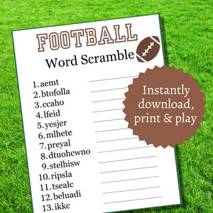 Football Word Scramble, Printable Football Party Game for Kids, Teens ...