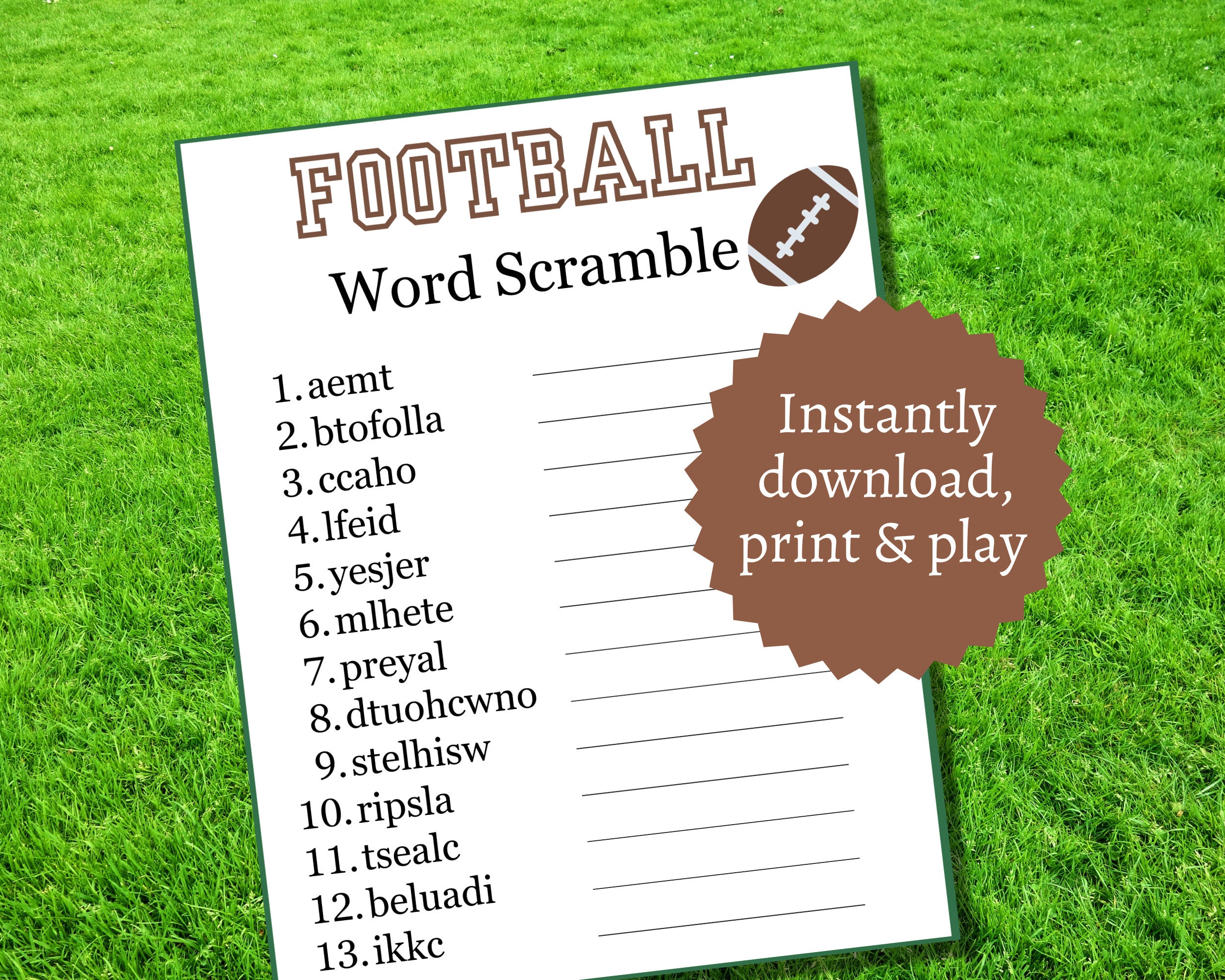 Football Word Scramble, Printable Football Party Game for Kids, Teens ...